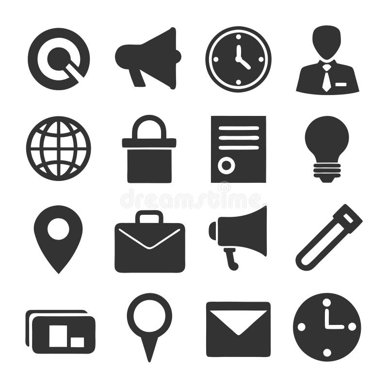 Professional Business Icon Set in Solid Black Silhouette Style for ...
