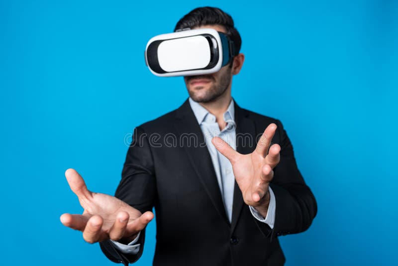 Professional Business Man Holding Something while Using VR Glasses ...