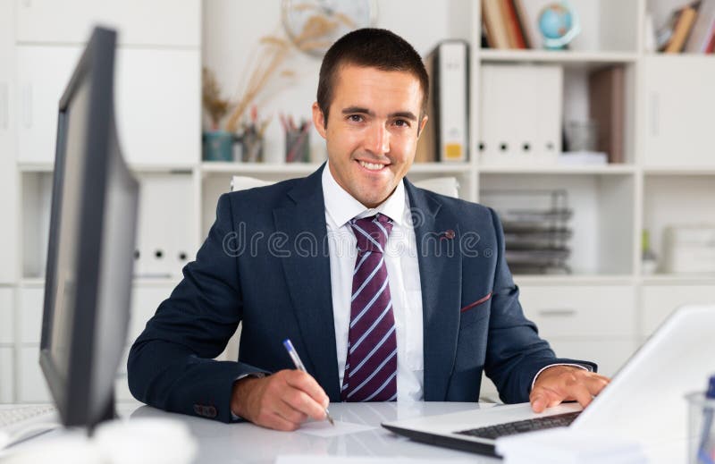 Professional Business Man Using Laptop at Workplace Stock Image - Image ...