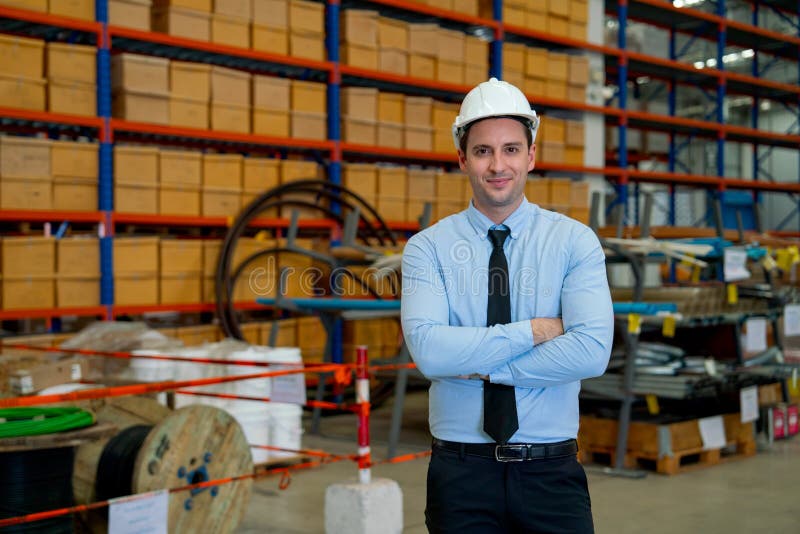 Professional Business Manager Man Stand in Front of Stack or Shelves ...