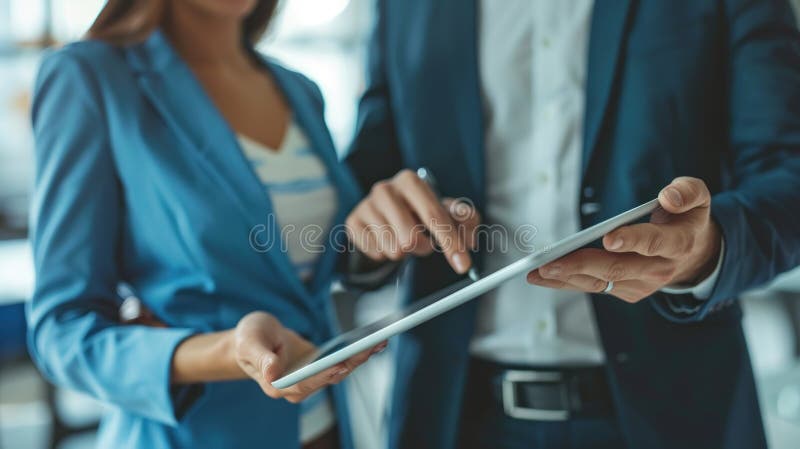Professional Business People Standing in Office with with Digital ...