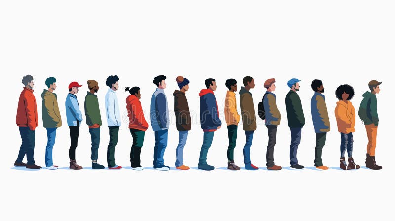 Professional Business People Waiting in Long Queue, Customer Line ...