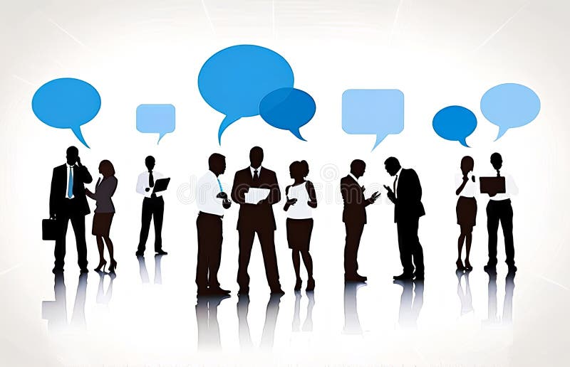 Professional Business Team Engaged in Discussion with Speech Bubbles ...