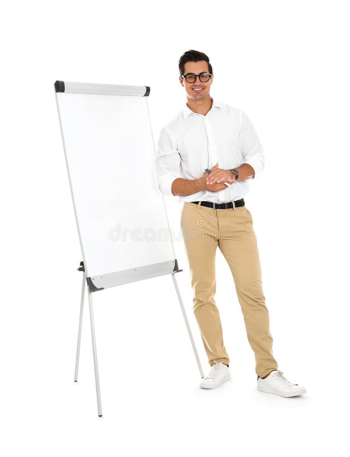 Professional Business Trainer Near Flip Chart on Background Stock Photo ... Professional Business Trainer Near Flip Chart on Background Stock Photo ...