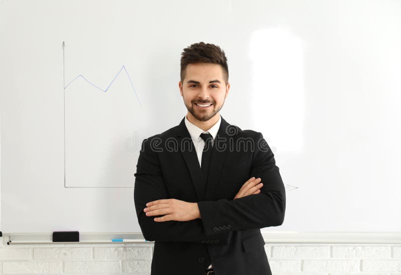 Professional Business Trainer Near Whiteboard in Office Stock Image ...