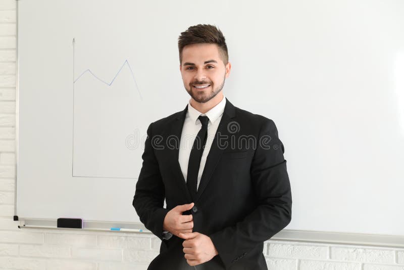 Business Trainer Near Whiteboard in Office Stock Image - Image of ...