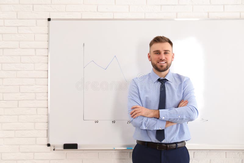 Business Trainer Near Whiteboard in Office Stock Image - Image of ...