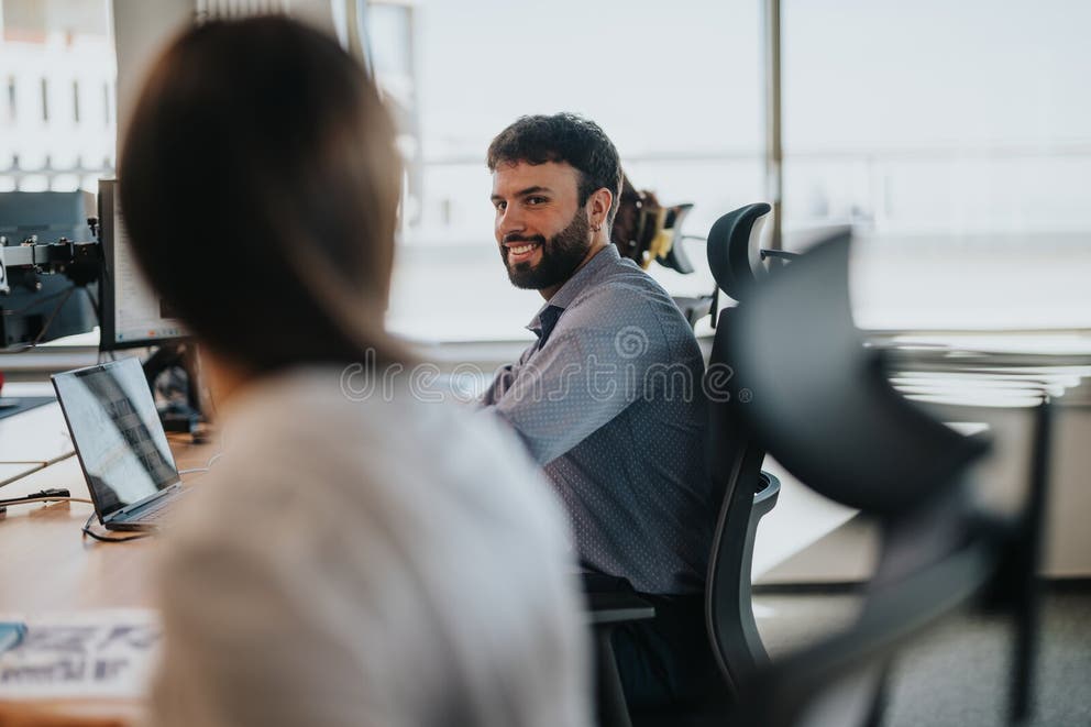 Professional Business Workers Collaborating in Modern Office Setting ...