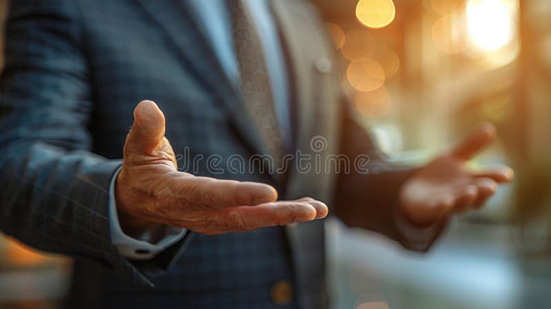 Businessman in Suit Holding Out Hands. Generative AI Stock Image ...