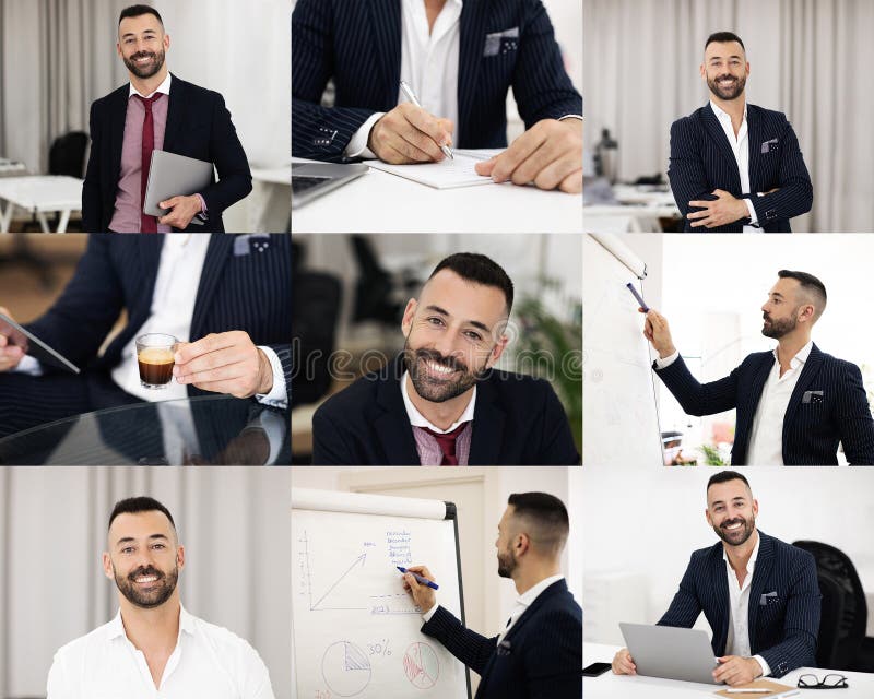 Professional Businessman Engaged in Various Work Activities in Modern ...