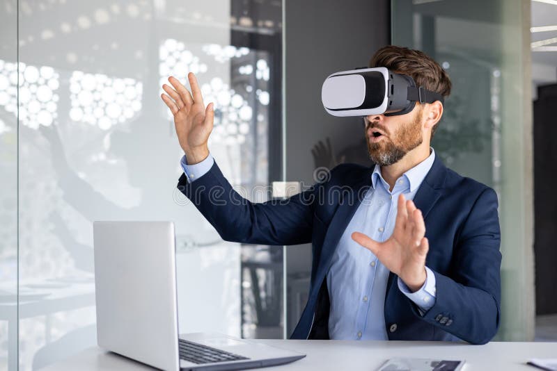 Professional Businessman Experiencing Virtual Reality Headset in Modern ...