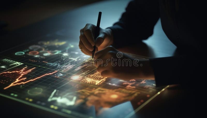 Professional Businessman Holding Work Tool, Using Computer at Desk ...