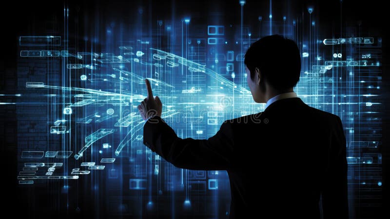 Professional Businessman Operating High-Tech Buttons on Virtual ...