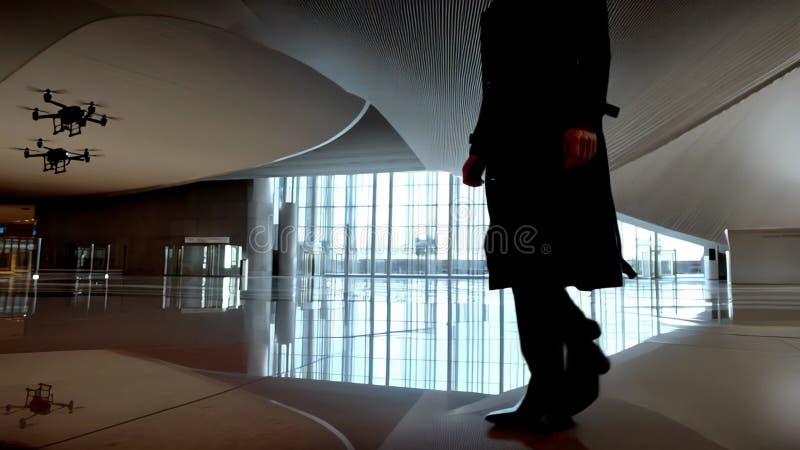 Professional Businessman Striding Confidently through Spacious ...