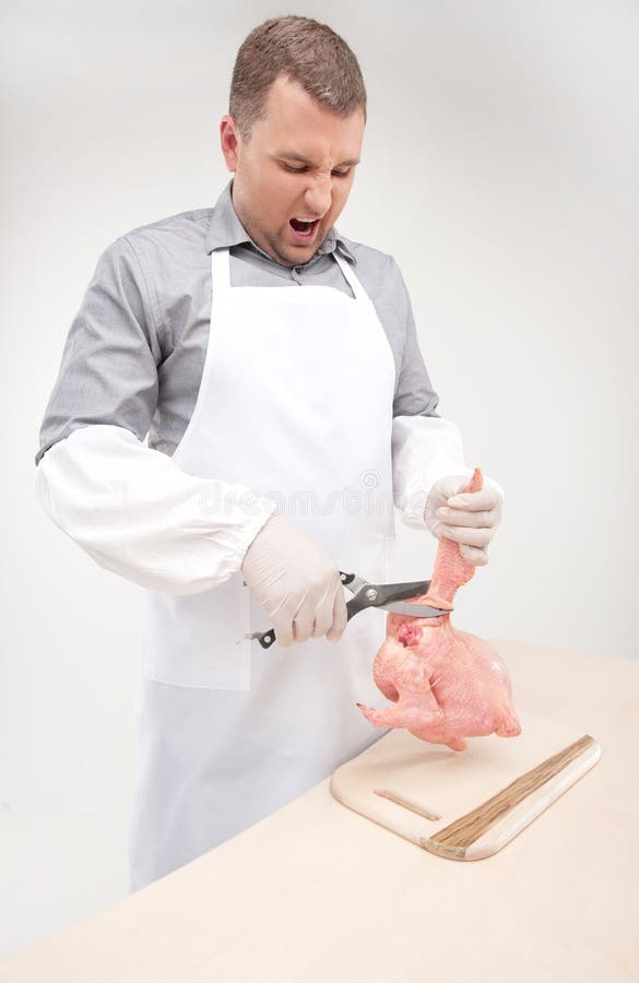 Professional Butcher Cutting Chicken Wing. Stock Photo - Image of chef ...