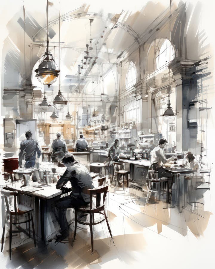 Professional Cafe Space Sketch Stock Illustration - Illustration of ...