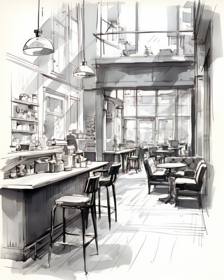 Professional Cafe Space Sketch Stock Illustration - Illustration of ...