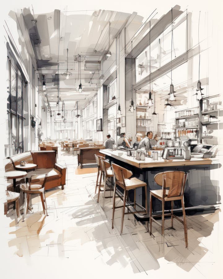 Professional Cafe Space Sketch Stock Illustration - Illustration of ...