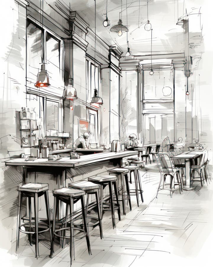 Professional Cafe Space Sketch Stock Illustration - Illustration of ...