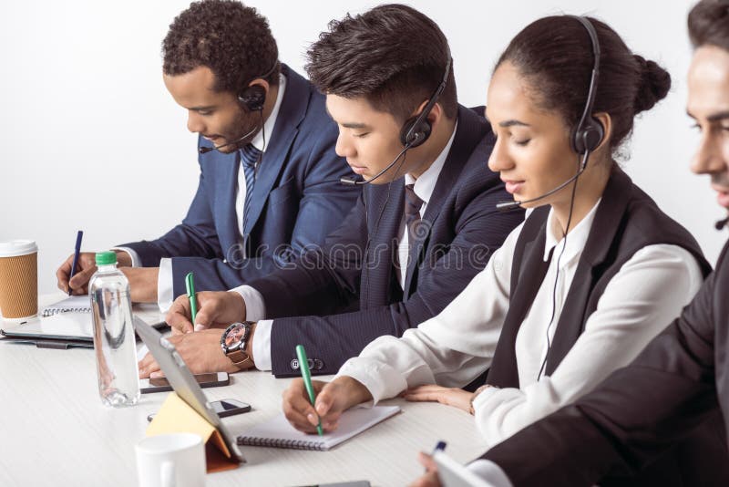 Professional Call Center Operators Using Digital Devices and Taking ...