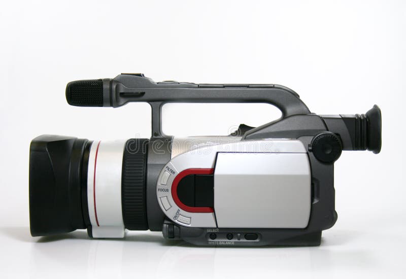 Man with Professional Camcorder Front View, Isolated on White ...