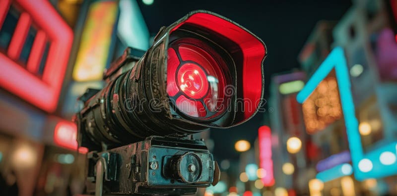 A Professional Camera Captures the Vibrant City Lights in a Dynamic ...