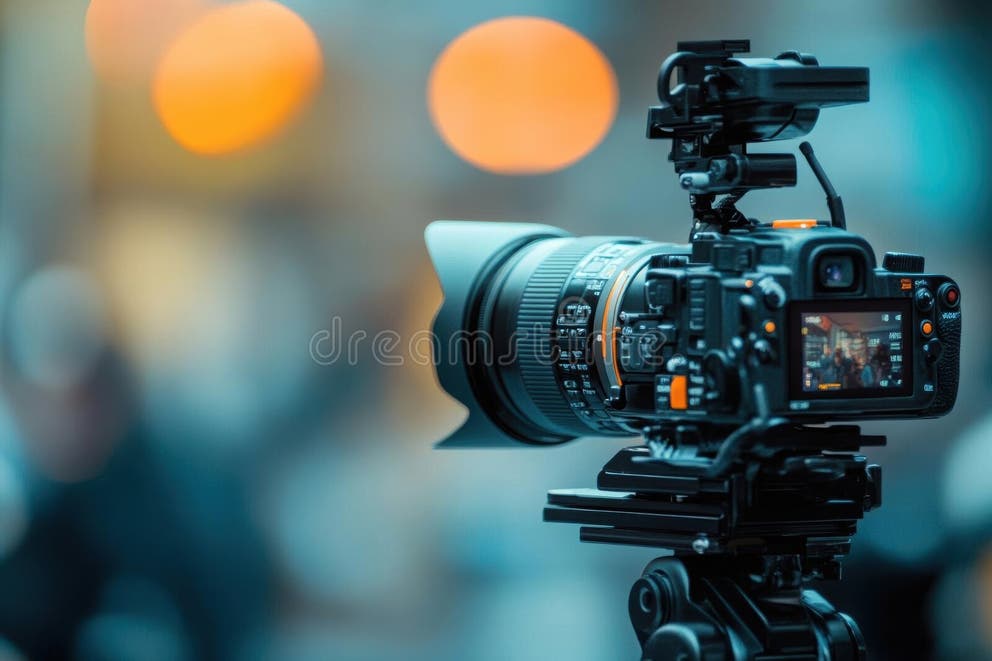 Professional Camera Captures Visuals with Cinematic Background and ...