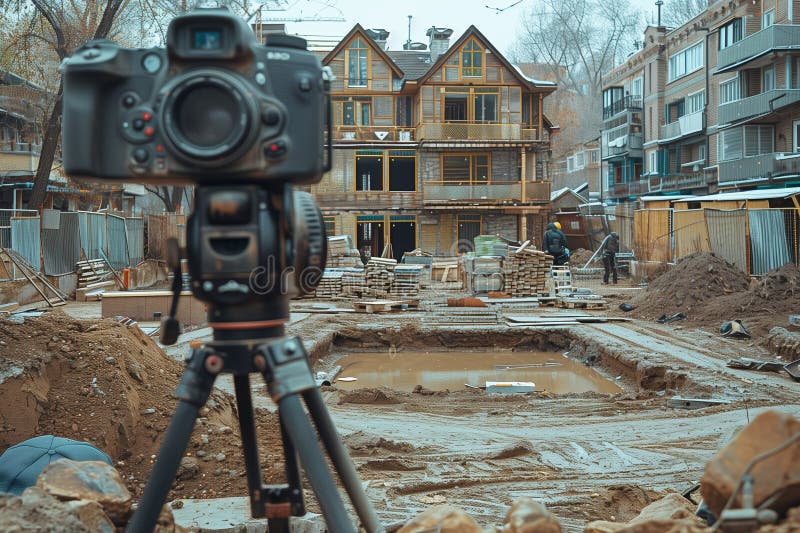 Professional Camera Capturing Construction Site Progress in City Stock ...