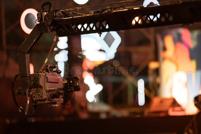 Professional Camera on Crane Record Live Concert Outdoors Stock Image ...