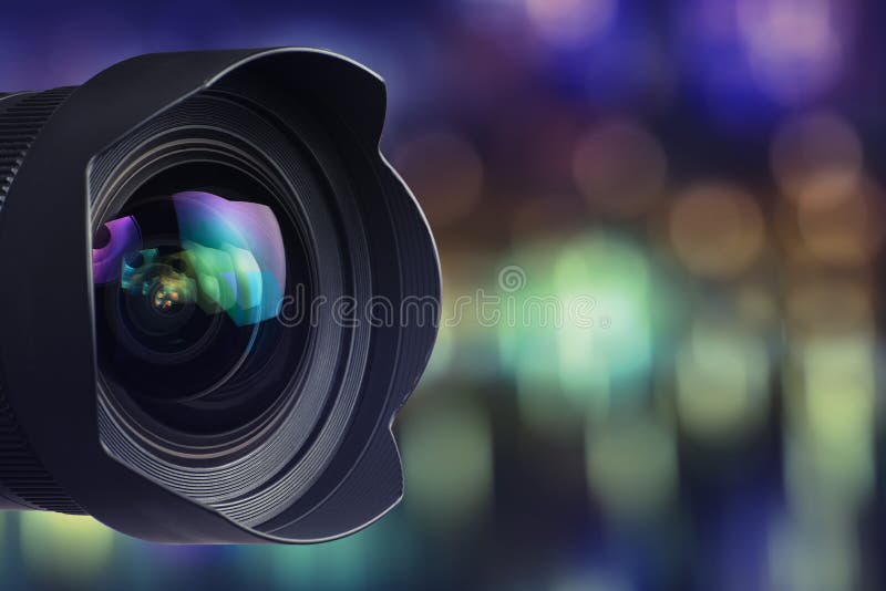 Professional Camera Lens with Bokeh Background Stock Image - Image of ...