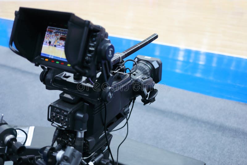 Professional Camera with Microphone at Basketball Editorial Stock Image ...
