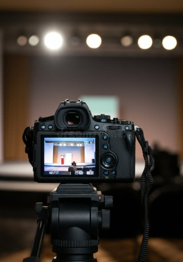 Professional Camera Recording a Business Conference on a Tripod Stock ...