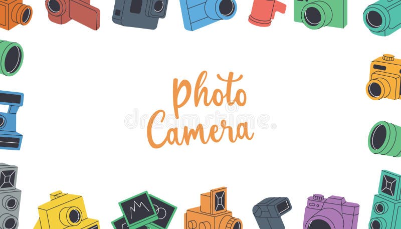 Professional Camera Set in Horizontal Banner. Lens with Shutters, Video ...