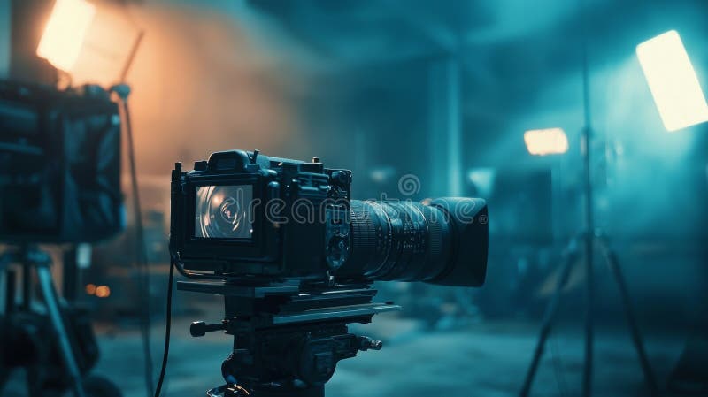 Professional Camera Setup in a Studio with Cinematic Lighting Stock ...