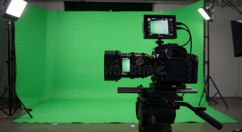Professional Camera Setup in Studio with Green Screen Backdrop and ...
