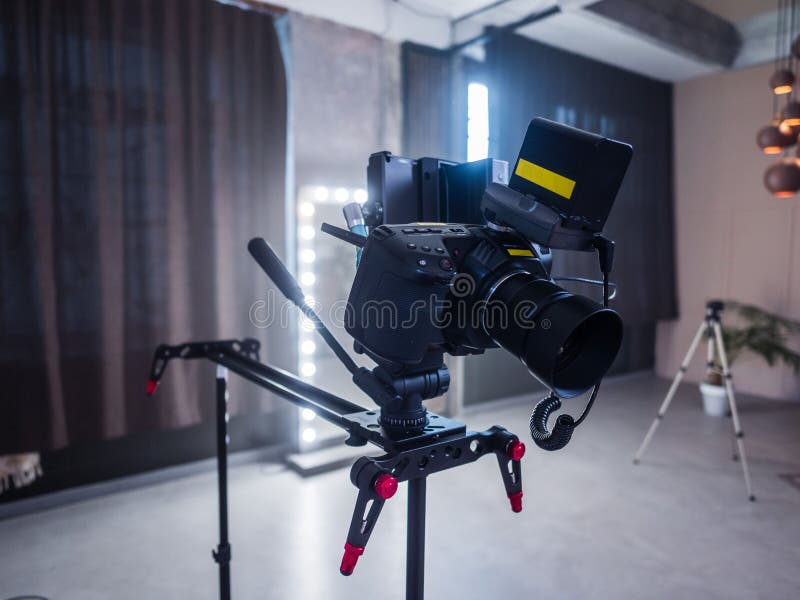 Professional Camera Recording on Set Stock Image - Image of media, gear ...