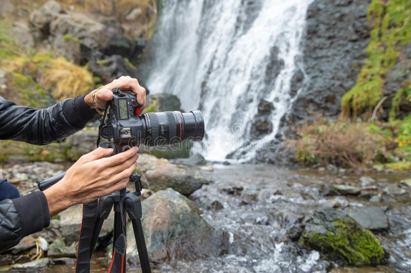 Professional Camera Taking Picture in Nature Stock Illustration ...