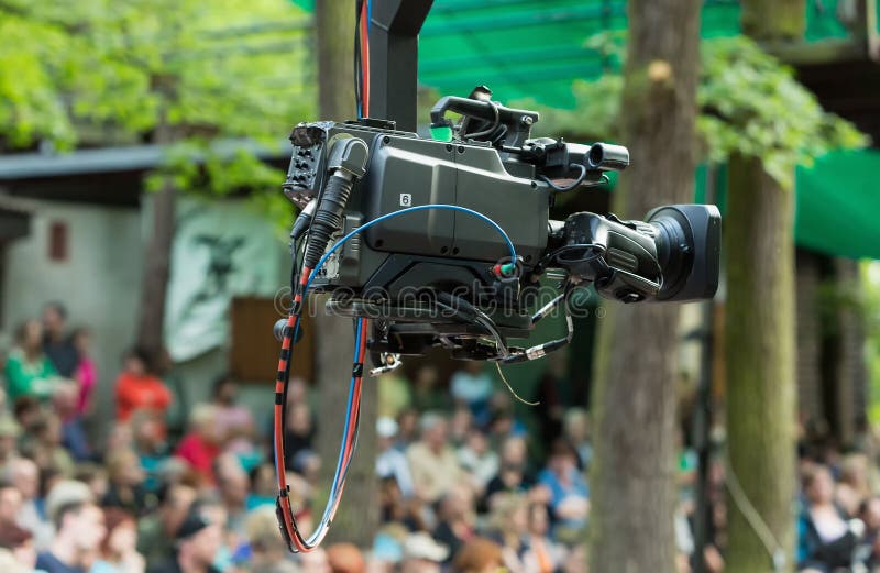 Professional Camera on a Telescopic Arm with Blurred Background Stock ...