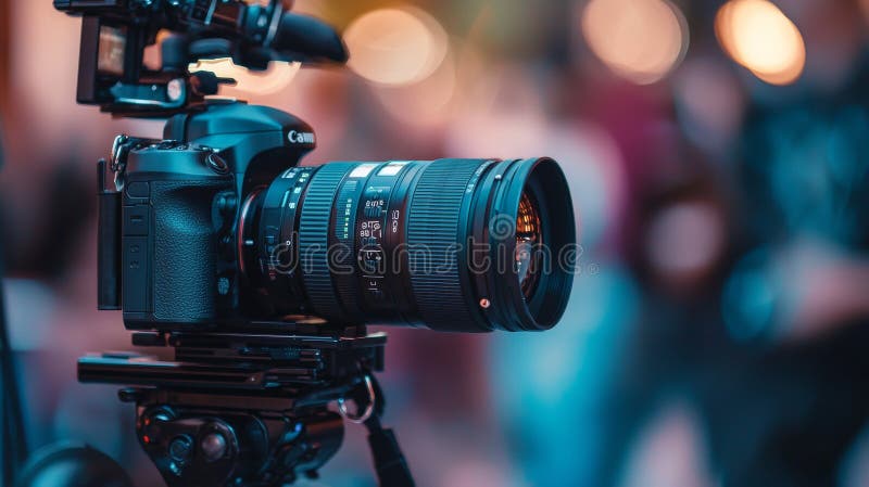 Professional Camera on Tripod in Cinematic Setup Stock Image - Image of ...