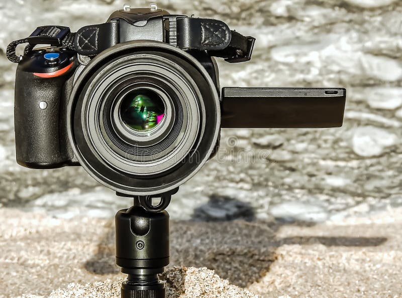 Professional Camera on a Tripod on the Ground Stock Photo - Image of ...
