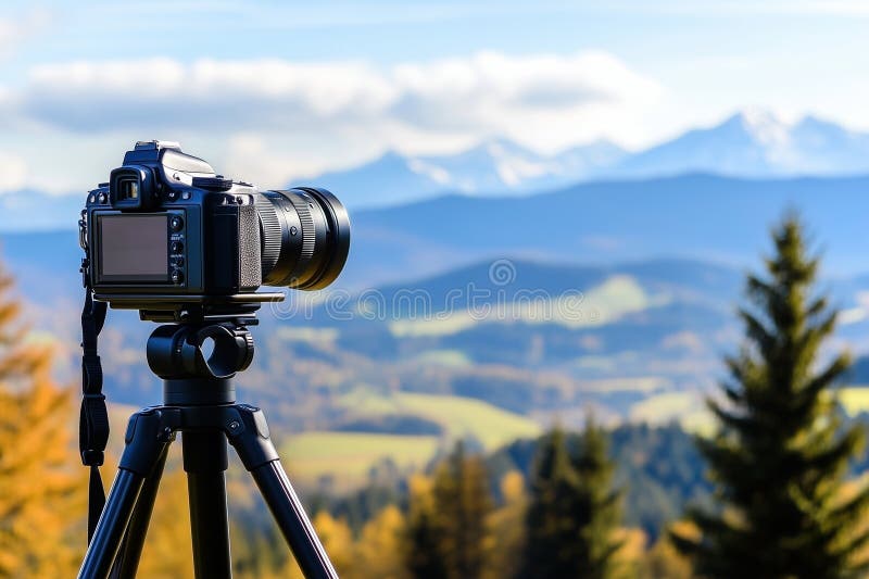 A Professional Camera on a Tripod Set Up for Mountain Landscape Ai ...