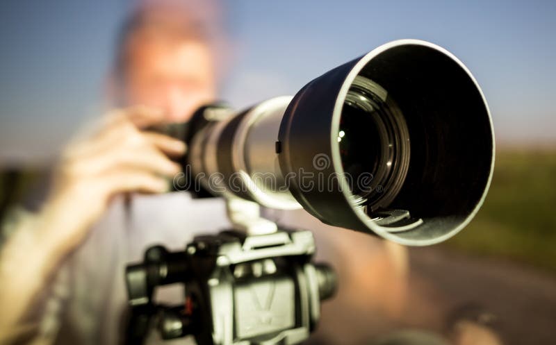 Professional Camera Under the Light of the Moon at Night Stock Photo ...