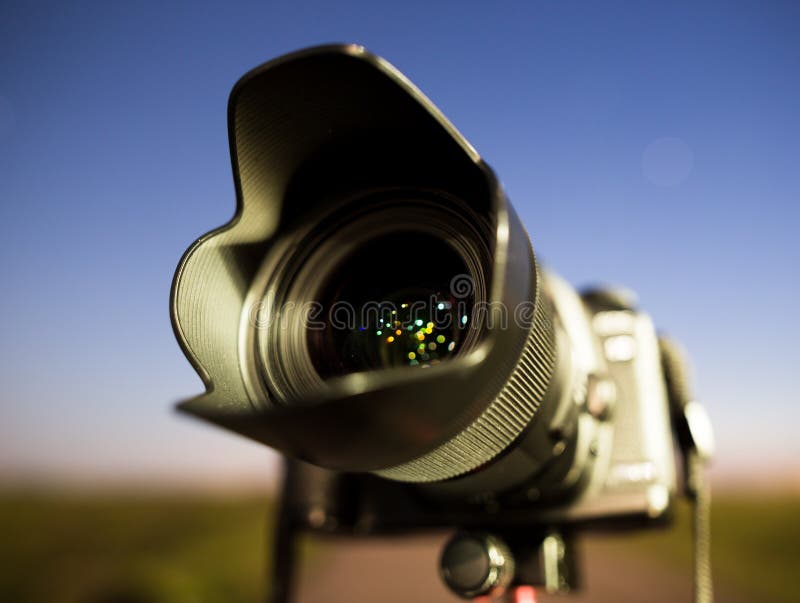 Professional Camera Under the Light of the Moon at Night Stock Image ...