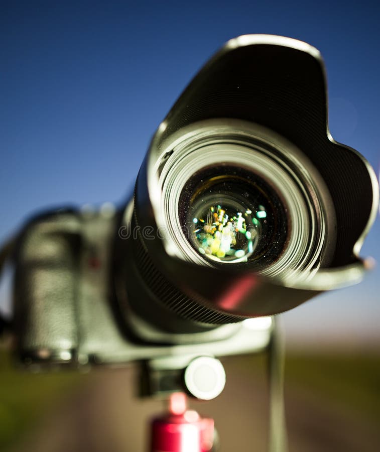Professional Camera Under the Light of the Moon at Night Stock Photo ...