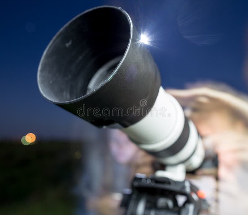 Professional Camera Under the Light of the Moon at Night Stock Image ...