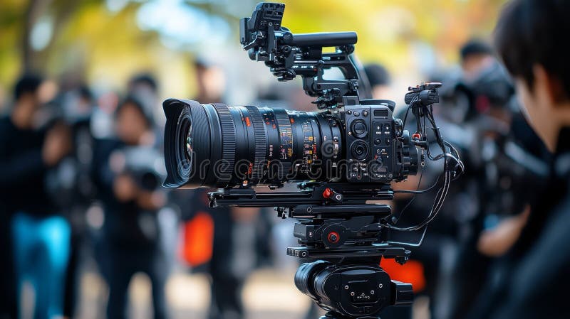 A Professional Cameraman Films an Event with Video Camera Stock ...