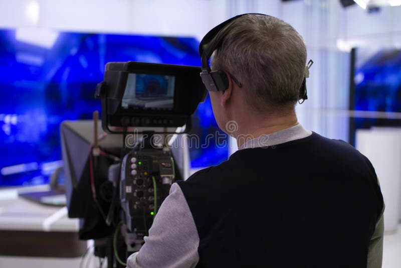 Professional Cameraman Working in a TV Studio Stock Image - Image of ...