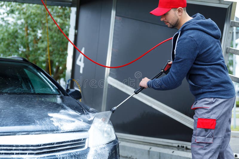 Car Wash Worker is Washing Client S Car Stock Photo - Image of person ...