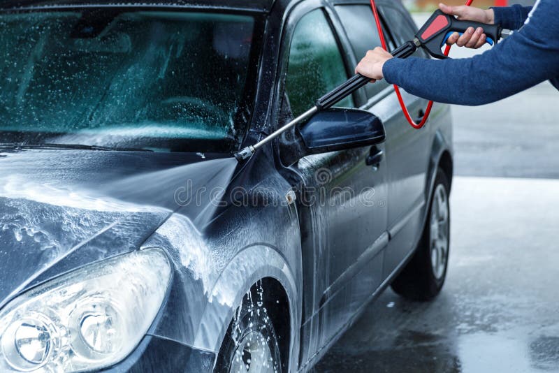 Car Wash Worker is Washing Client S Car Stock Image - Image of ...