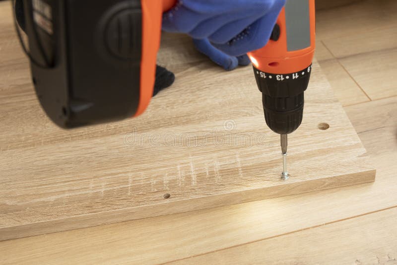 Professional Carpenter Master Working with Screwdriver Stock Photo ...